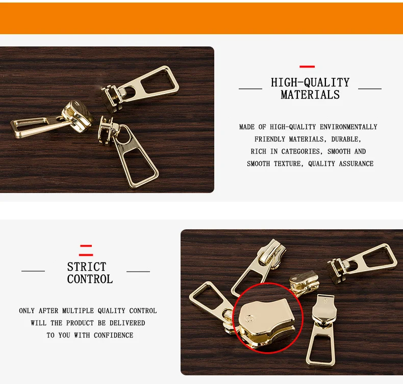 Wholesale 8# Light Gold Automatic Zipper Pulls Custom Trapezoidal Metal ...