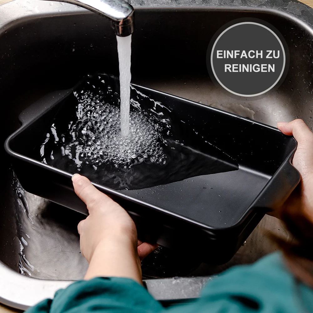 Luxury Matte Black Glazed Ceramic Baking Dish Set Of 3 Non Stick ...