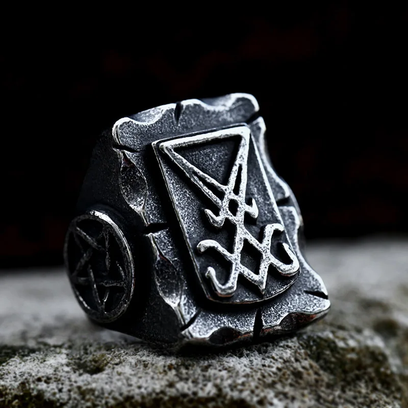 Stainless Steel Satan Ring Vintage Lucifer Signet Ring Men Women - Buy ...