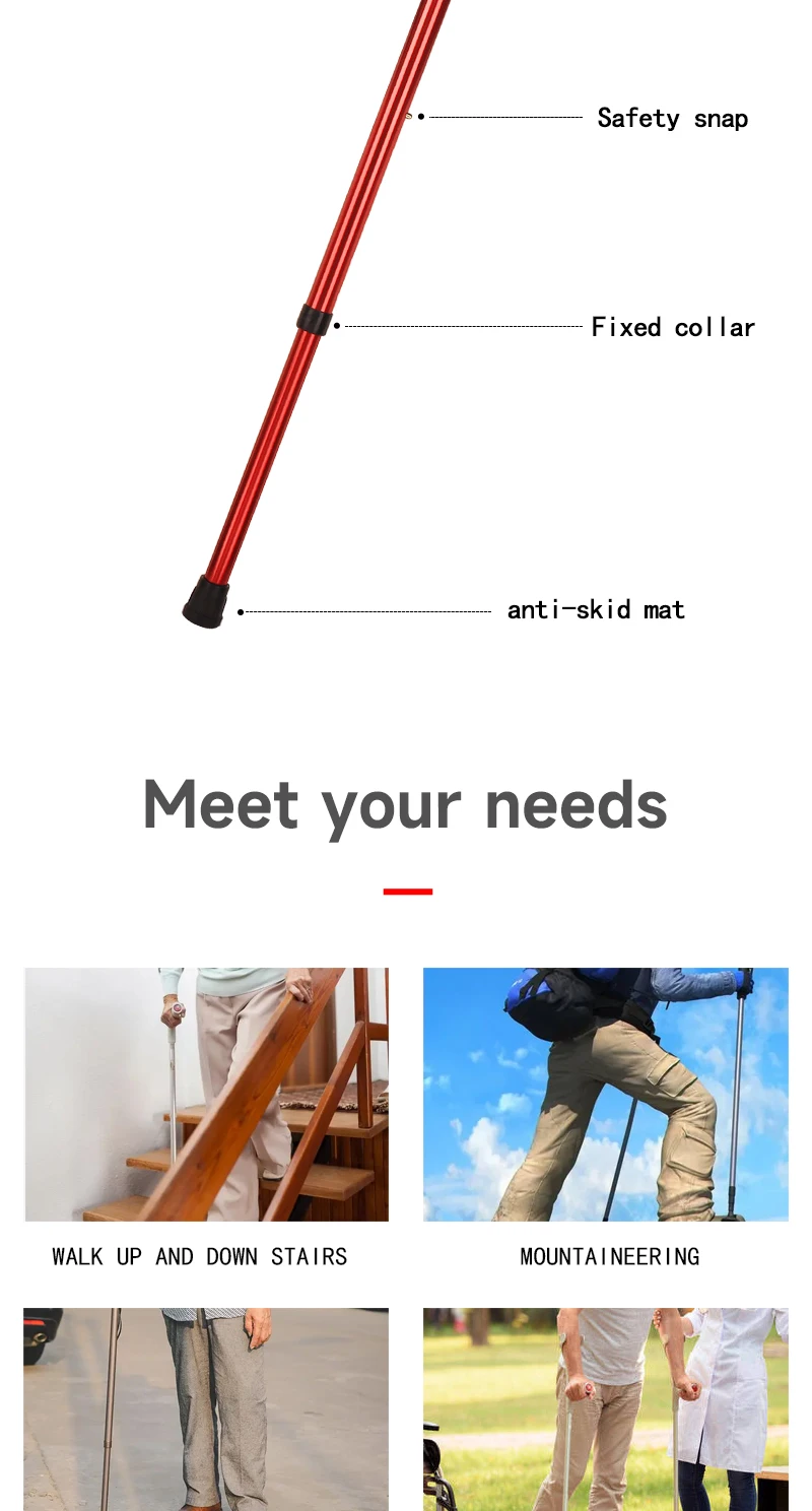 Aluminum Walking Cane Trekking Poles Telescopic Straight Handle Cane ...