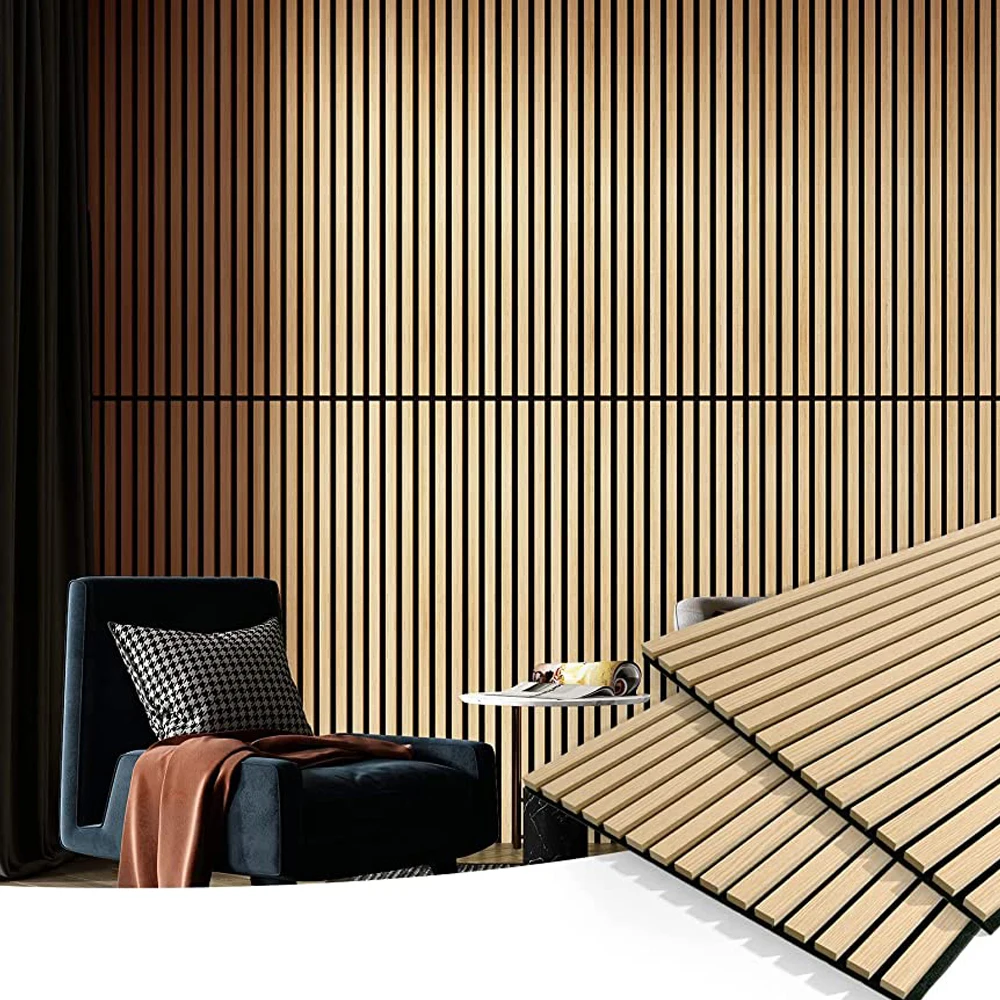 Wood Slat Wall Panel Decor Interior Sound Absorbing PET MDF Acoustic ...