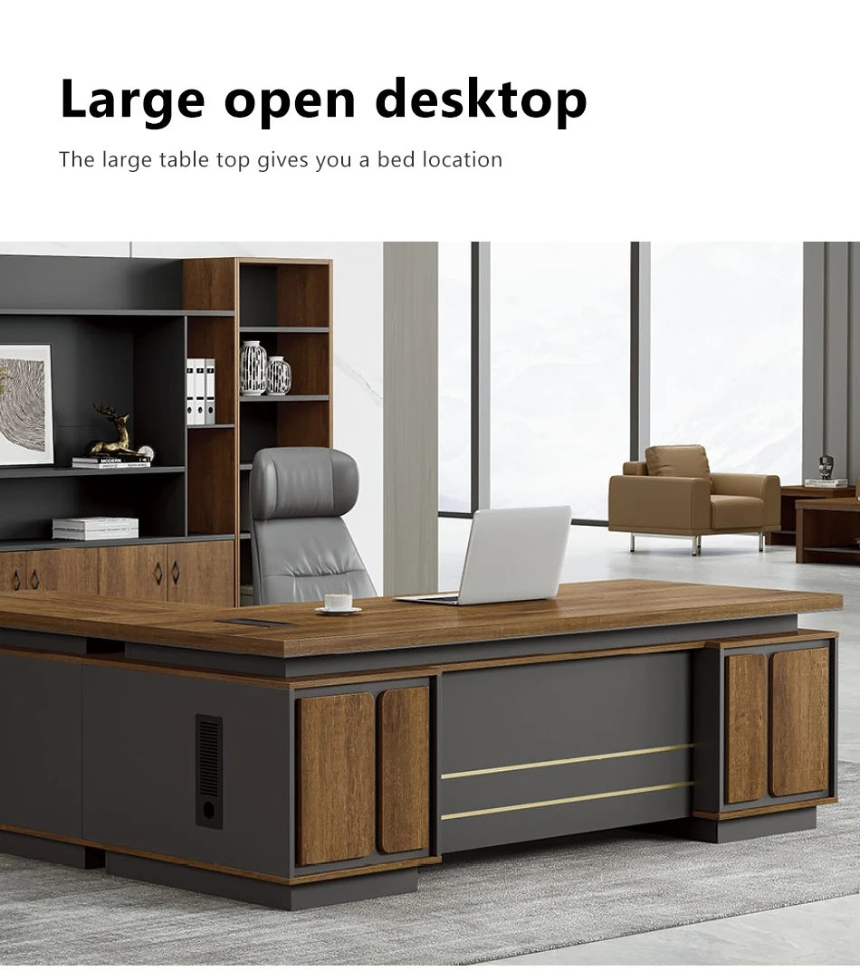 Luxury Modern L-Shaped Office Table with Drawers & Chair Set for Boss ...