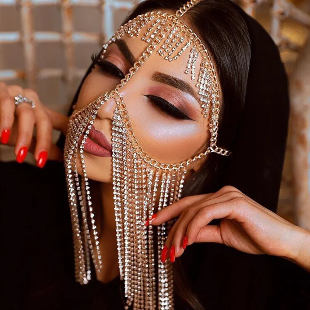 Bincho Popular High Grade Rhinestone Tassel Masquerade Face Masks Party ...