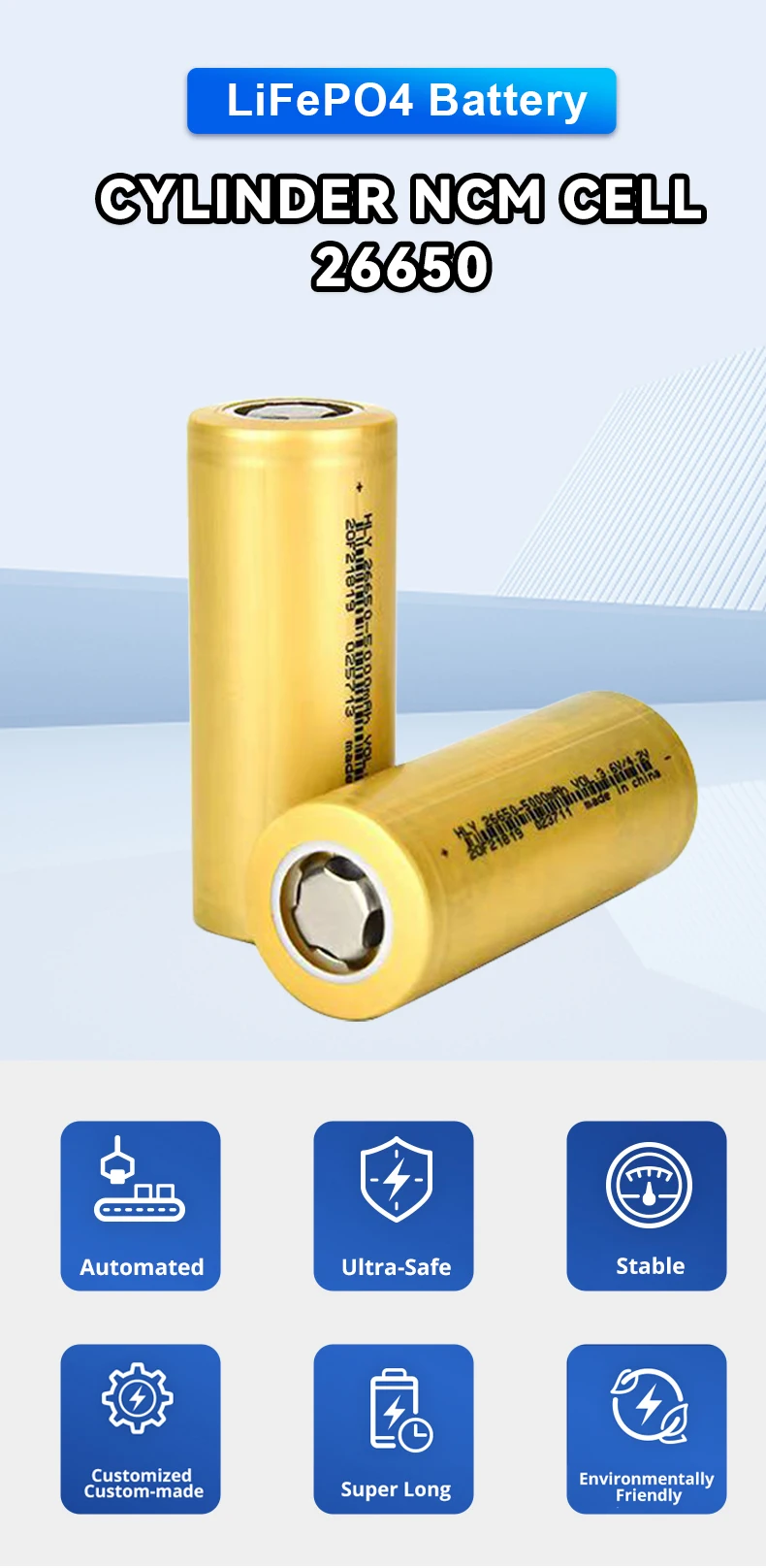 26650 Rechargeable Solar Lithium Ion Batteries 3.7v 5000mah Cell For ...