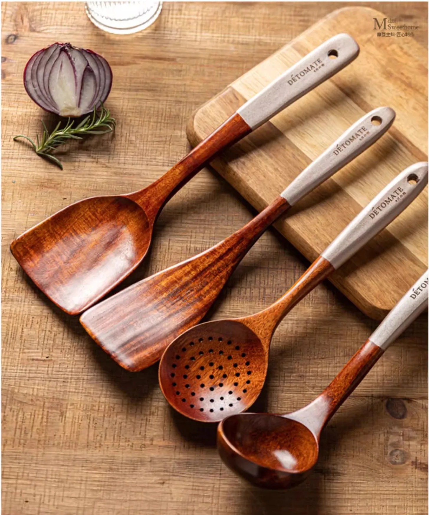 Wooden Spoons For Cooking,5 Pcs Wooden Natural Teak Wood Spatulas Spoon ...