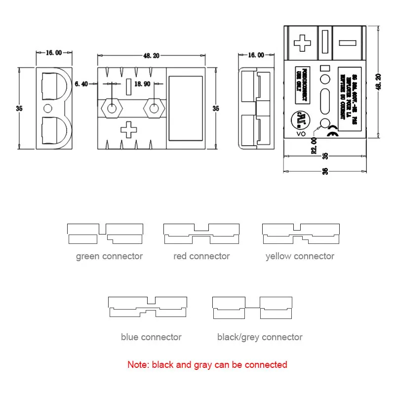 2 Pole Connectors - 50A 600V Adapter for Anderson Connectors