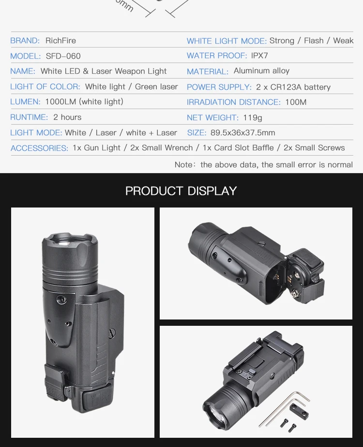 1000lumens Tactical Led Flashlight Green Laser Sight Mini Gloc K Pistol ...