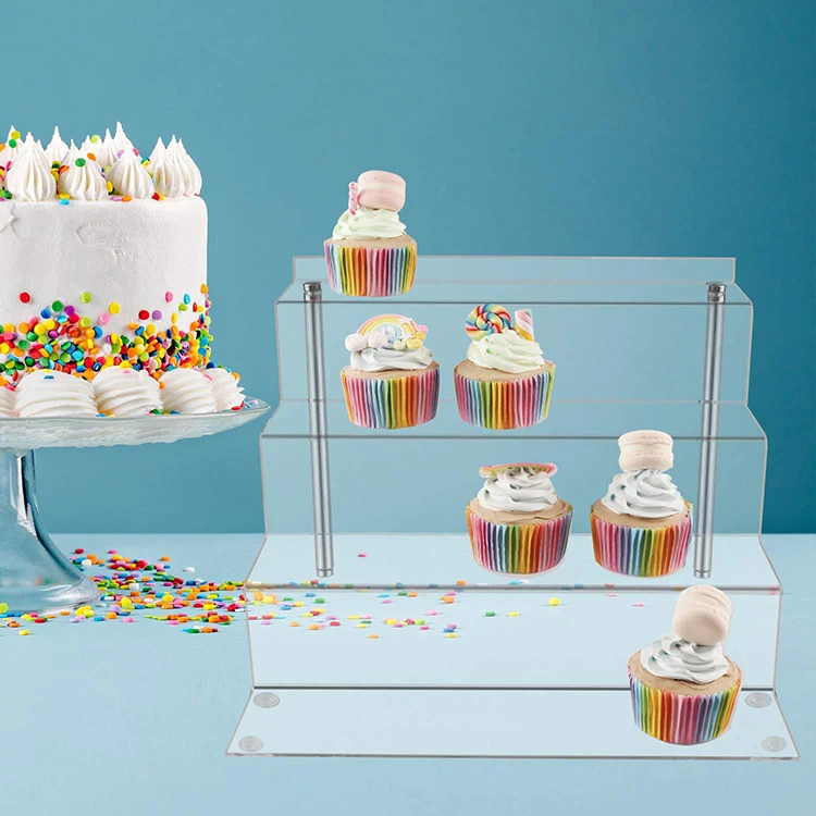 3 Tier Transparent Acrylic Cupcake Ladder Stand Tabletop Wedding Party ...
