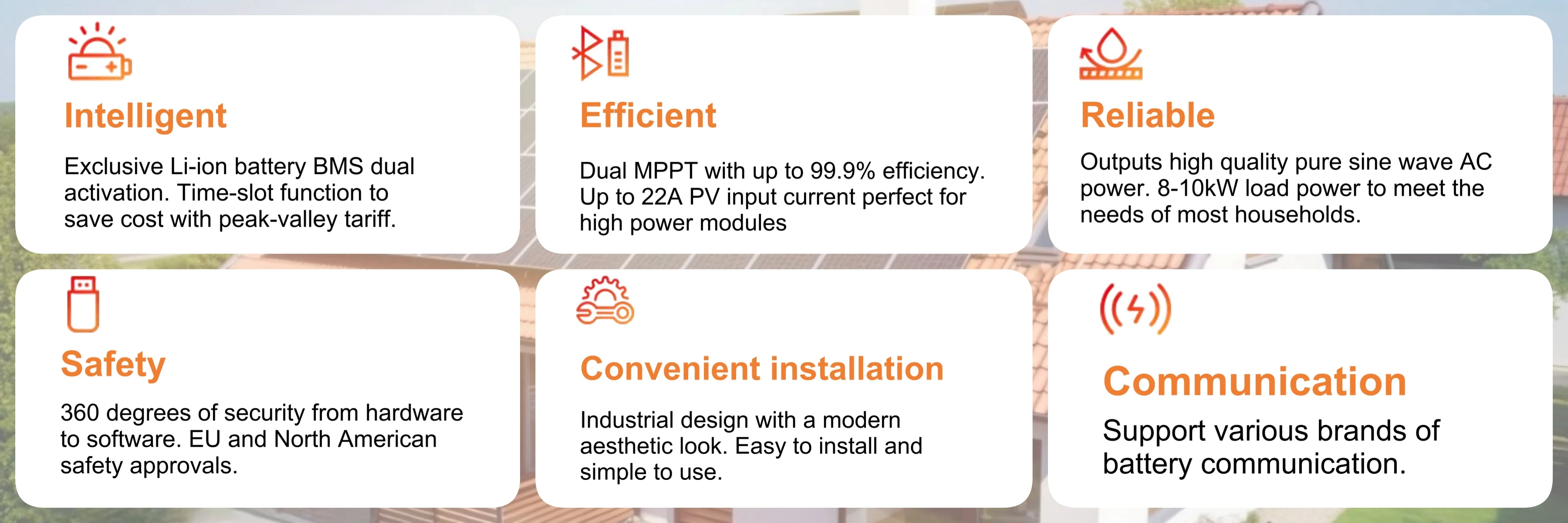 EMC RoHS SRNE 10kw 48V Dual MPPT 200A Li-ion BMS Single Phase on Off Grid High Frequency PV ...