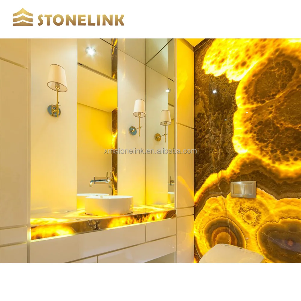 Luxury Yellow Onyx Translucent Blue Stone Onyx Slab Tiles