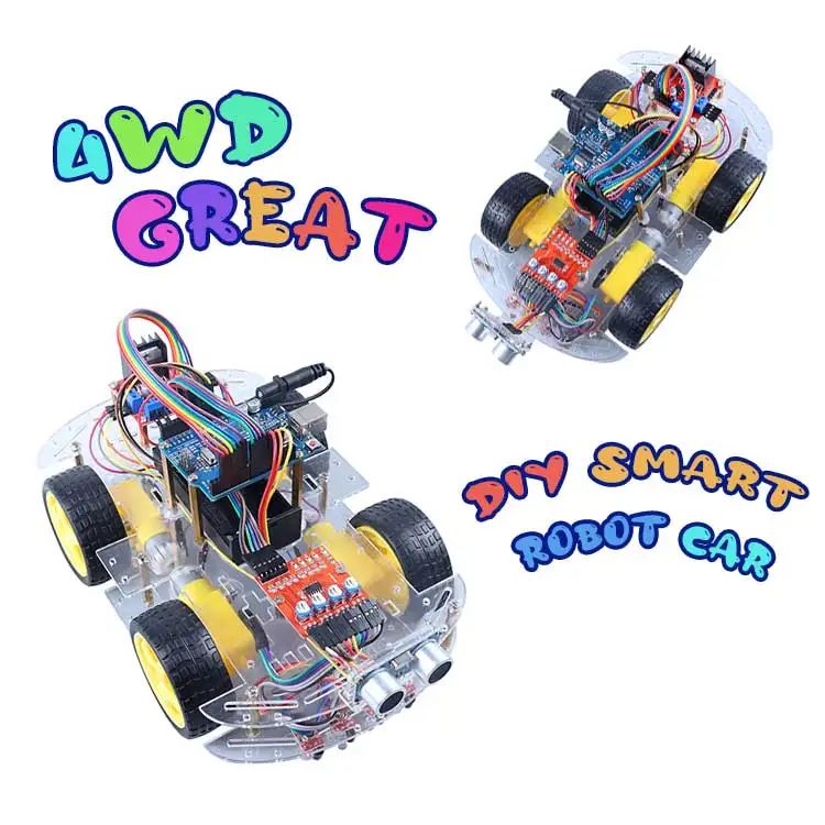 Diy 4wd Tracing Ultrasonic Obstacle Avoidance Car Kit Smart Robot Car ...