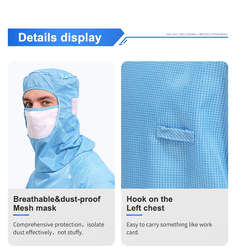 High Quality 0.5cm Grid Cleanroom Esd Clothes Coverall Anti Static ...