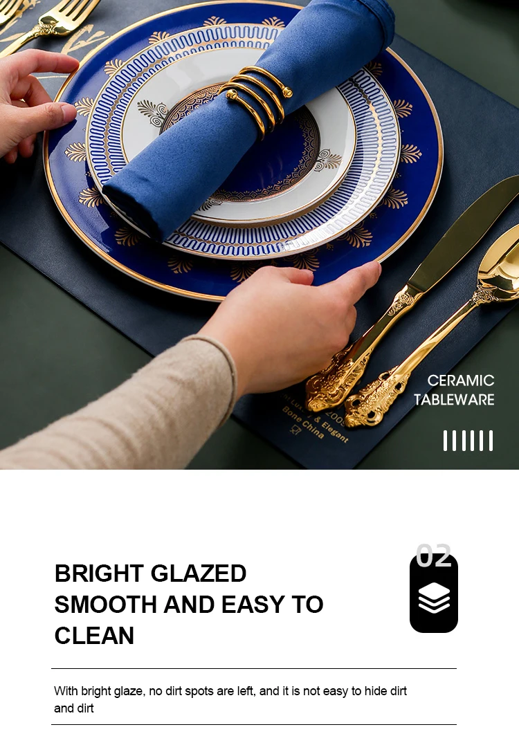 Light Luxury Polaroid Blue Western Tableware Set Home Bone China ...
