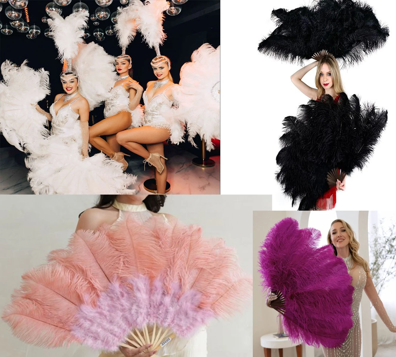 Black Dyed Custom Big Large Burlesque White Hand Feather Crafts Party ...