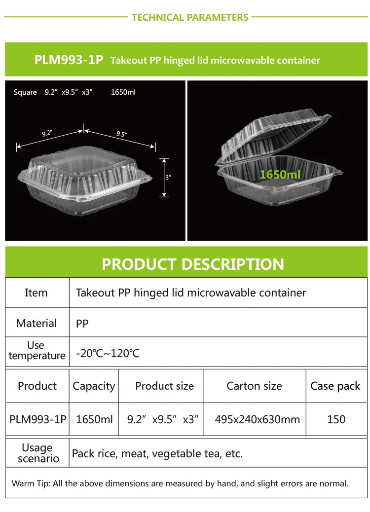 Transparent Plastic Disposable Lunch Box 9x9 Inch Take-Away Food ...