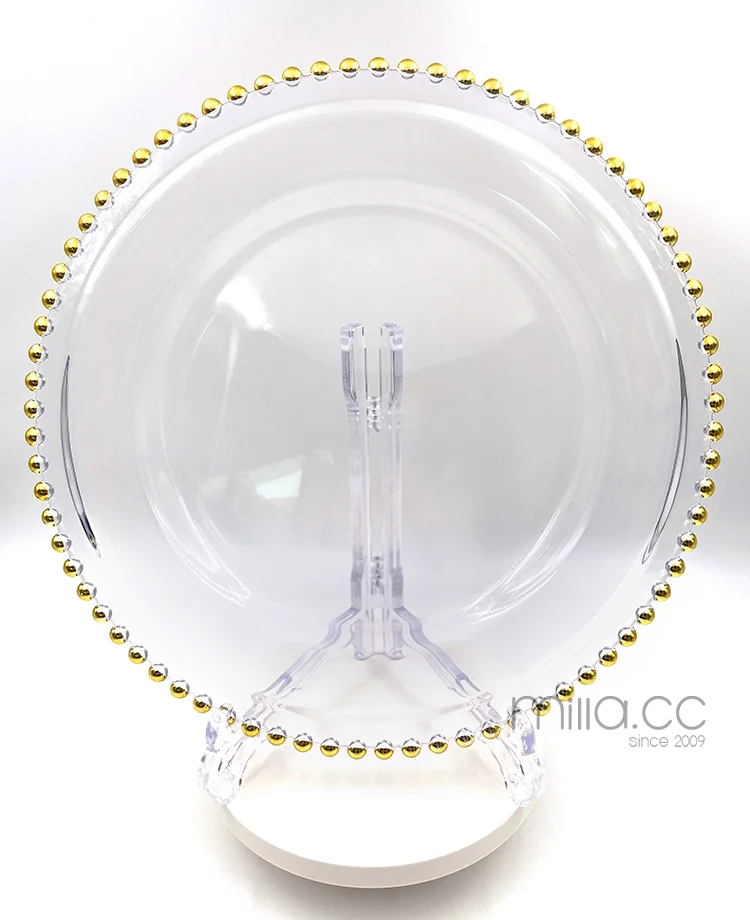 Round 12.6" Crystal Gold Rim Glass Charger Plates for Weddings