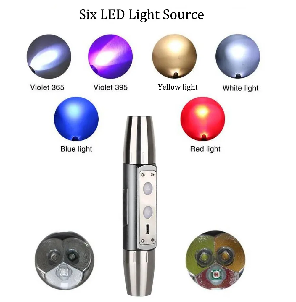 Gems Detector USB Rechargeable 4 /6 Light Source Jade Gemstone UV LED ...