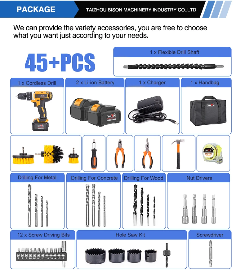Bison Diy Multi Function Drill Kit Hand Combo Drill Cordless Tool Set ...
