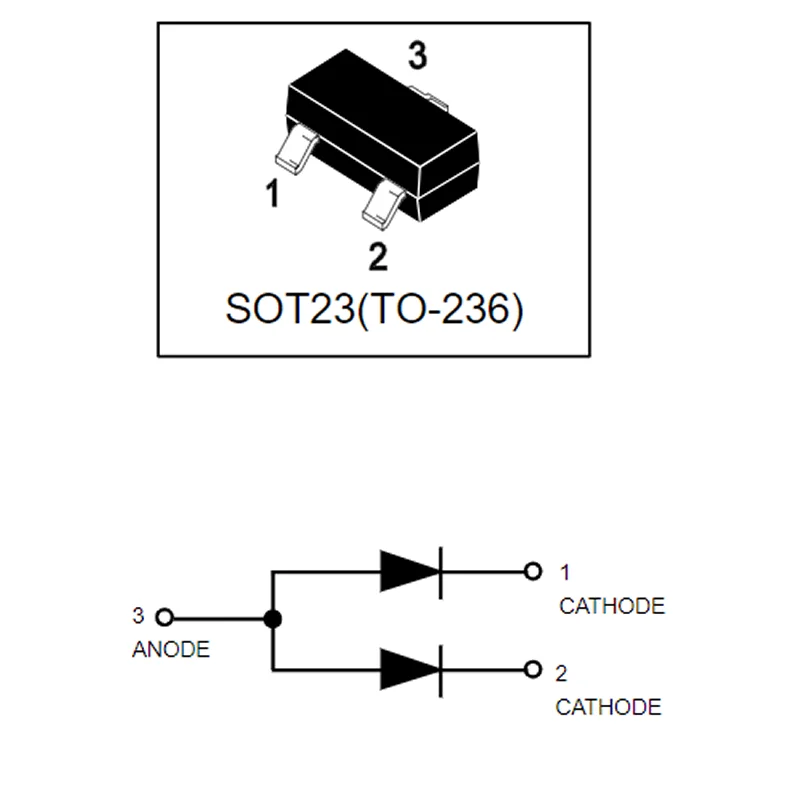 Baw56 Diode Array 1 Pair Common Anode 70 V 200ma Surface Mount To-236-3 ...