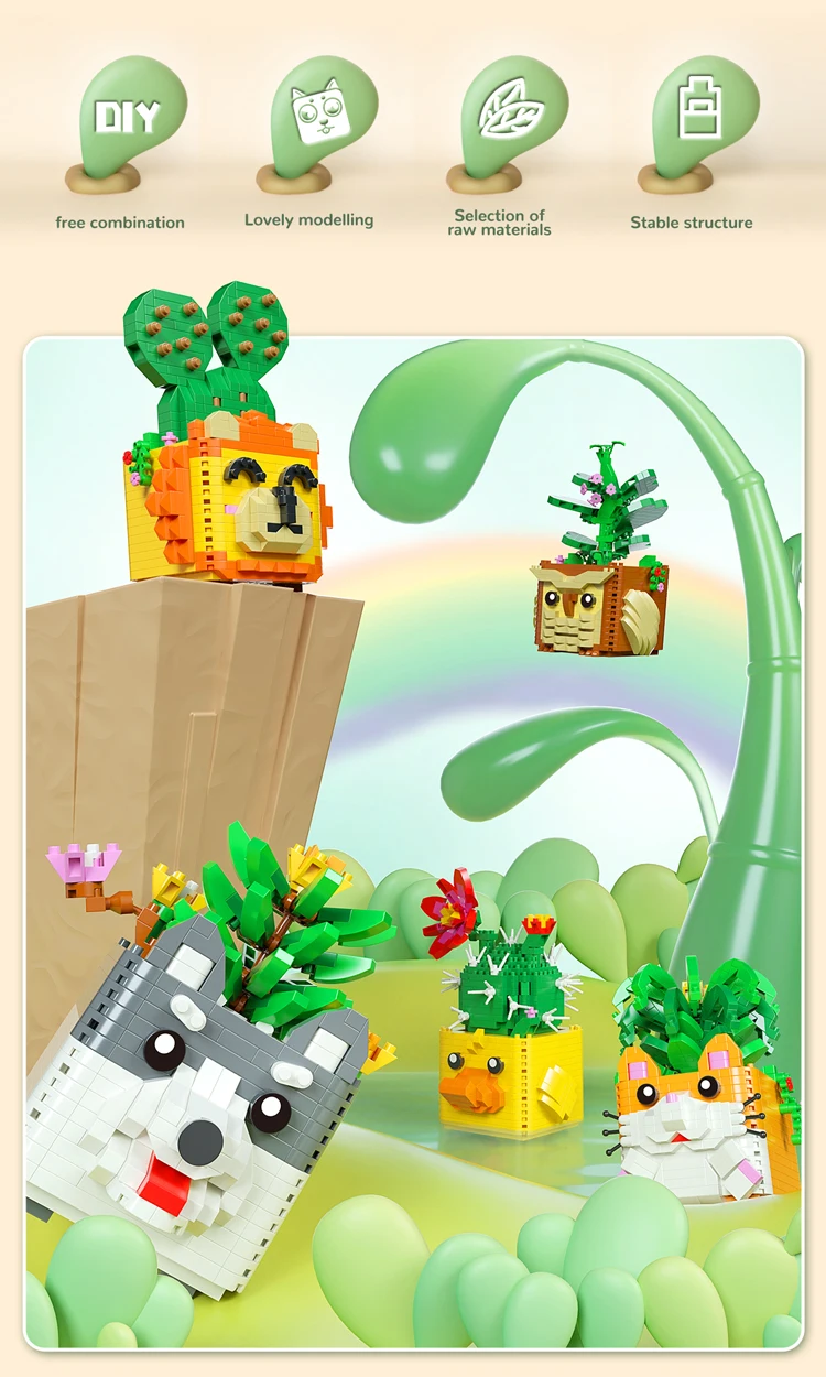 Pet Orange Cat Blocks Model Toys 834pcs Train Animals Bricks Block ...