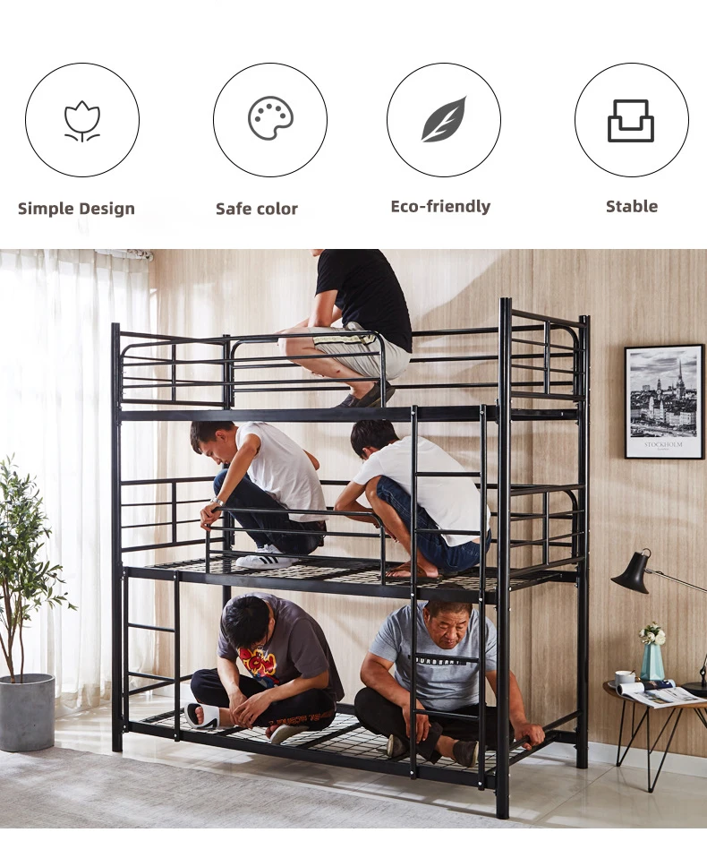 Modern Design Metal Bunk Beds Triple Upper Middle Beds Nursery Classes ...