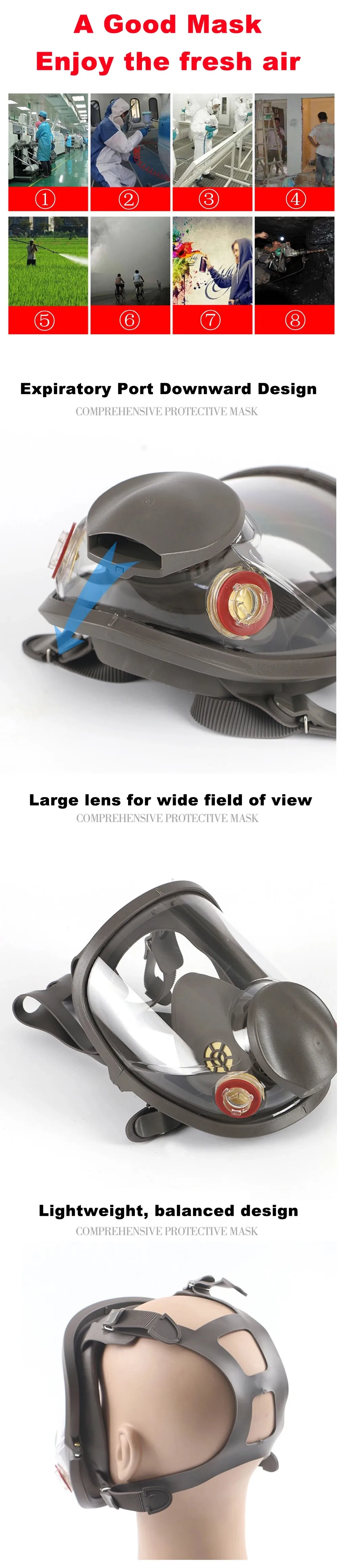 Full Face Gas Mask Dual Reusable Gas Masks Protect Safety Work Filter ...