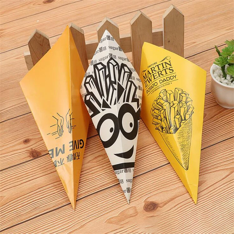 Custom Disposable Chips Cone Paper Food Packaging Box