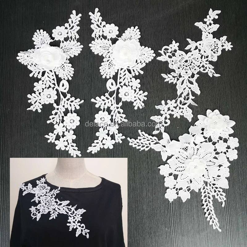 Delace Embroidery Black & White Lace Flower Pairs 3d Flower Patch Lace ...