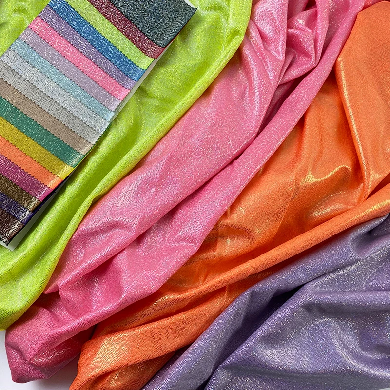 Shiny Holographic Metallic Gold Foil Print 4 Way Stretch Polyester ...