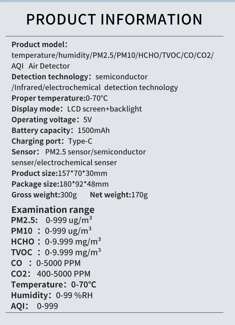 9 In 1 Air Quality Monitor Multifunctional Automatic Display Indoor Office Tvoc Pm Co2 Air ...