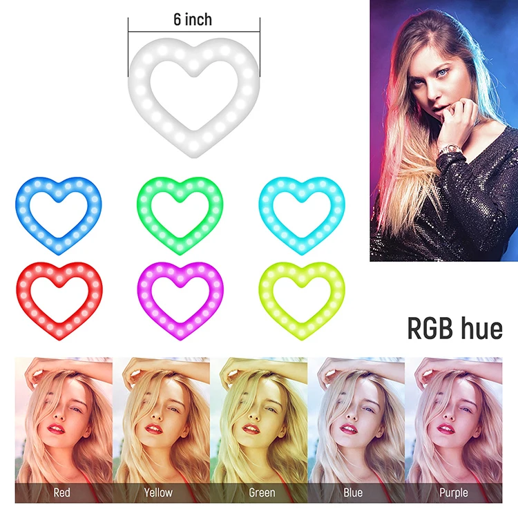 6 Inch Rgb Ring Light Heart Shaped Dimmable Led Video Fill Lights With ...
