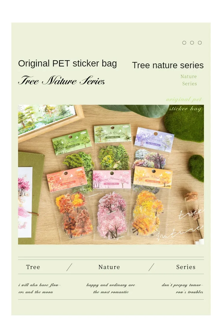 40 Sheets/pack PET Sticker Pack Tree Nature Series Woods Theme Handbook ...