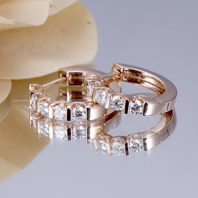 Messi Jewelry MSE-571 14K Solid Rose Gold Hoop Earrings Lab Grown ...