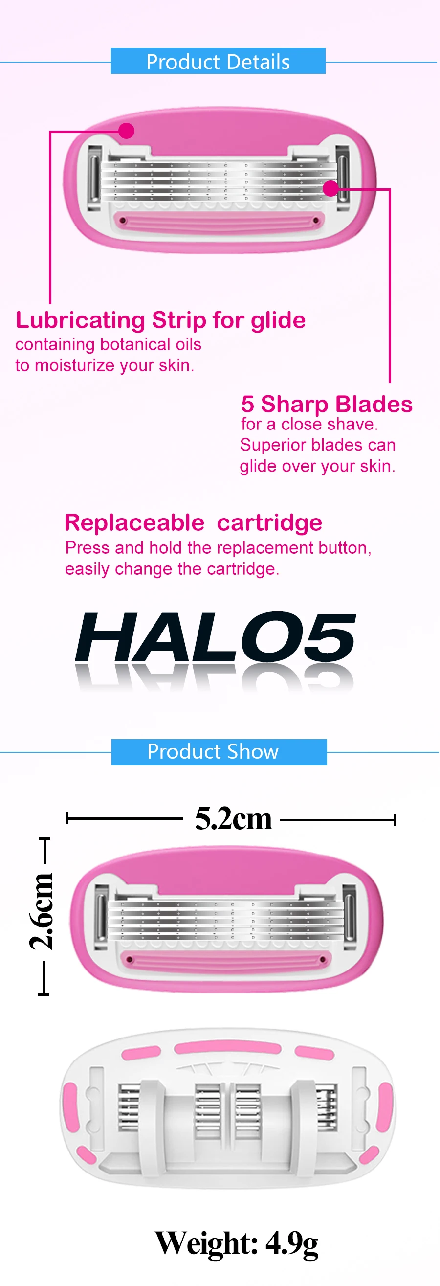 Halo 5 Five Blade Razor System for Body Face Underarm Use for Lady ...