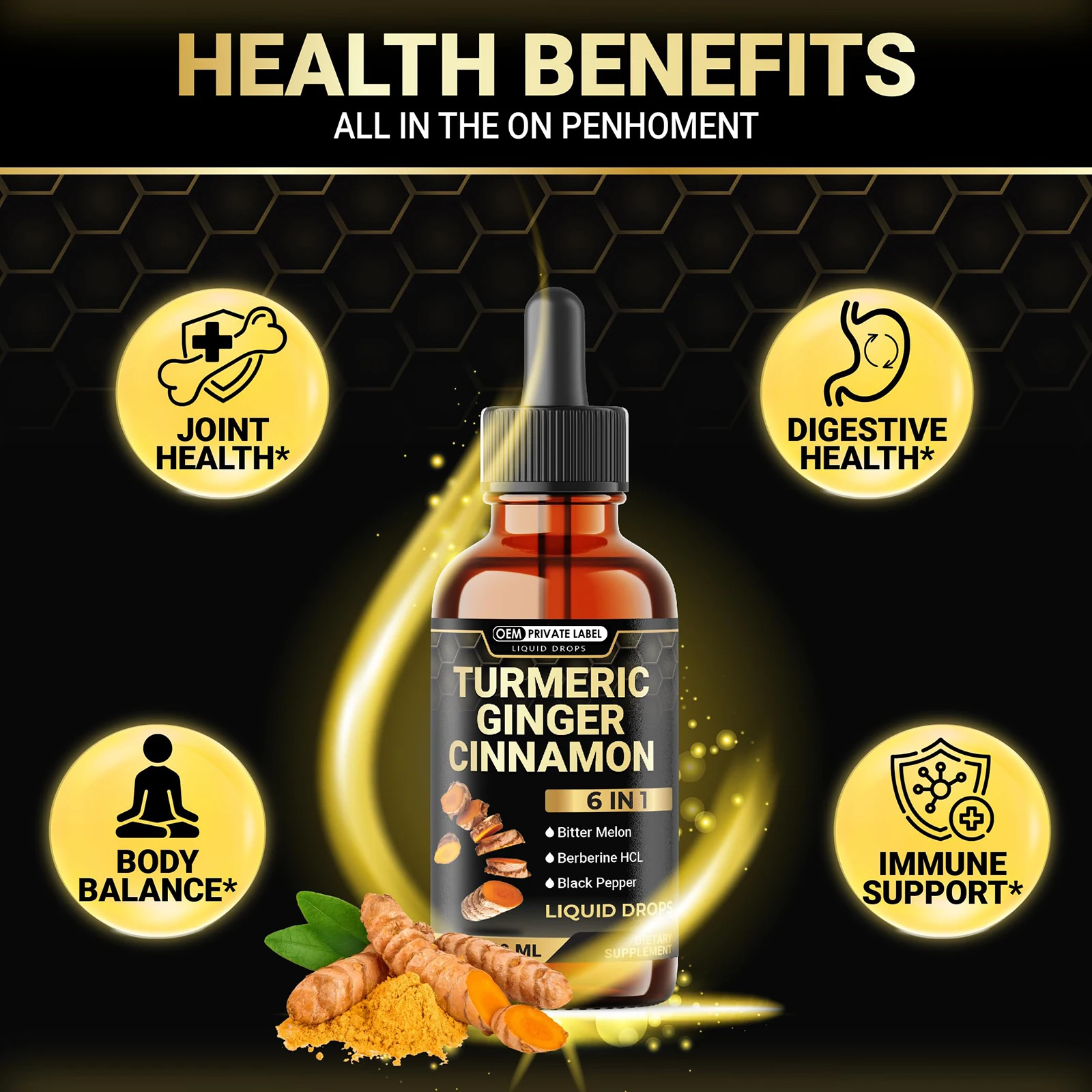 6 in 1 Liquid Turmeric Curcumin with Ginger Berberine Extract Ceylon ...