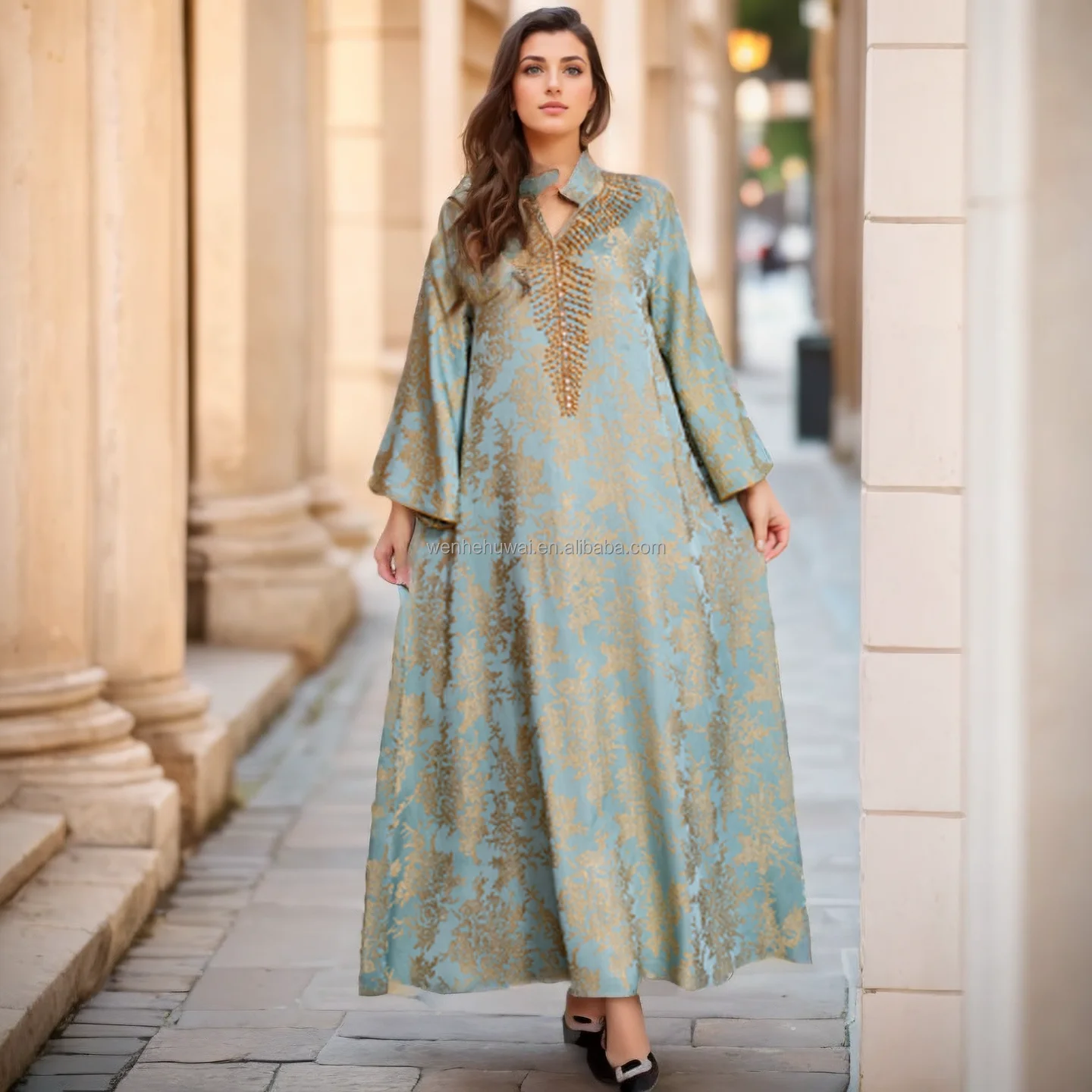 Wholesale Islamic Luxurious Arab Jalabiya Dress with Beads