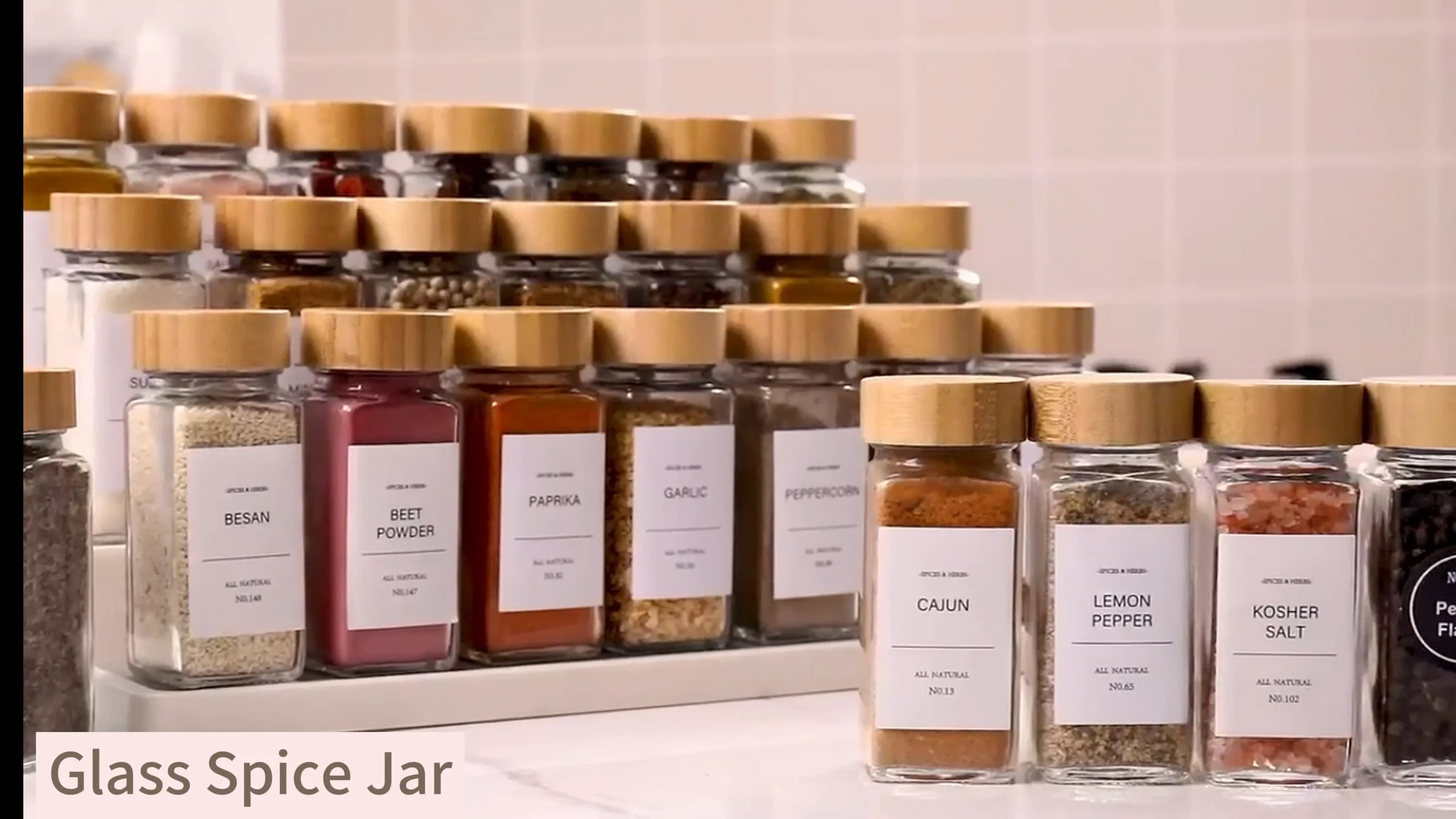 Hot Sale 12pcs 24pcs Kitchen Square Glass Spice Jars Set With Bamboo ...