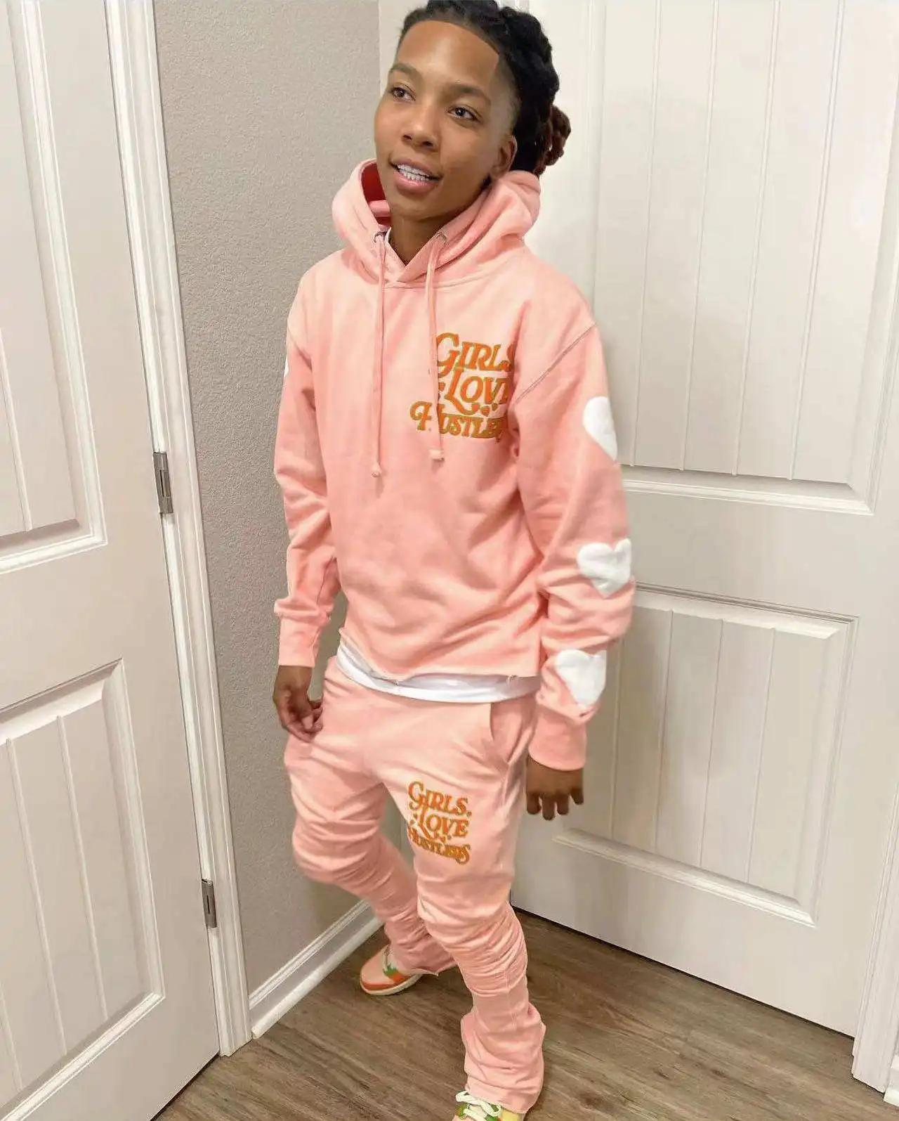Custom Men Puff Printing Sweatsuits Hoodies Tracksuit Set