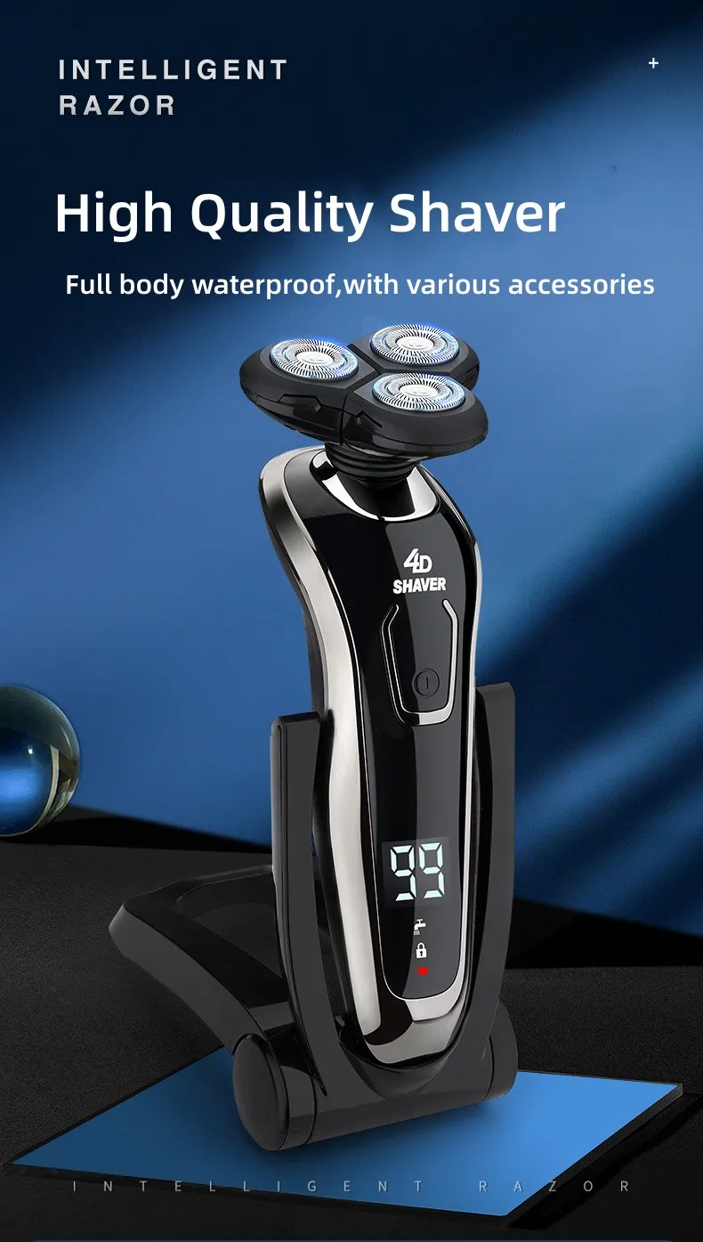 USB Rotary Rechargeable Waterproof Triple Blade Shavers for Man with ...