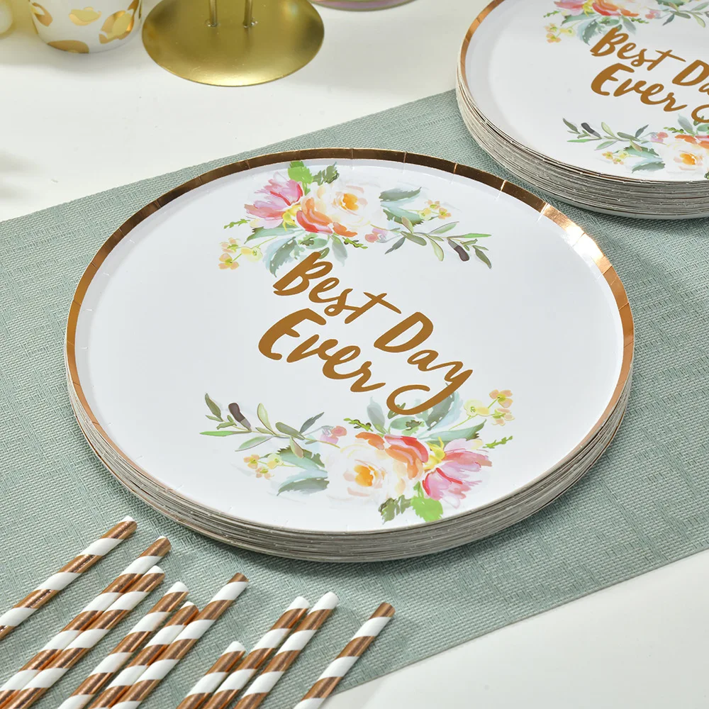 DAMAI Tea Party Theme Birthday Table Decor Romantic Flower Paper Plates ...