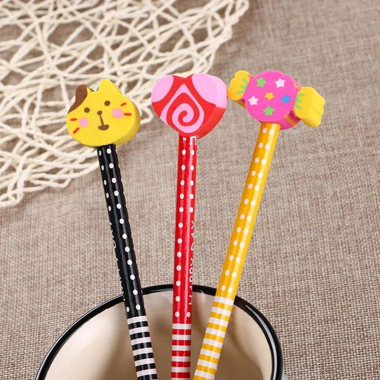 Cute Cartoon Pencil with Eraser Prize Gift Pencil Stationery Student ...