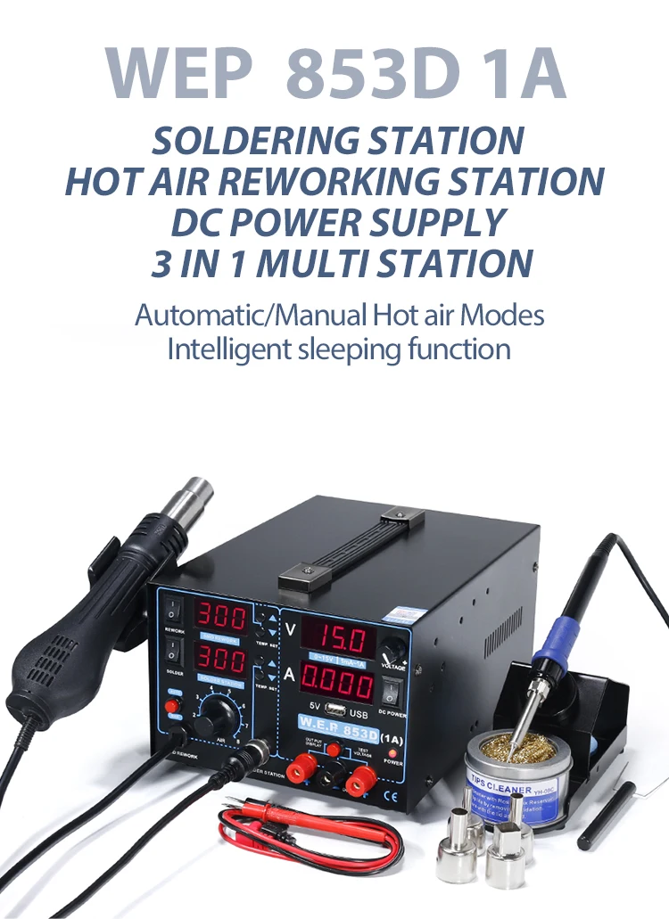 WEP 853D 1A USB 3 in 1 Welding Table Equipment - SMD Hot Air Gun