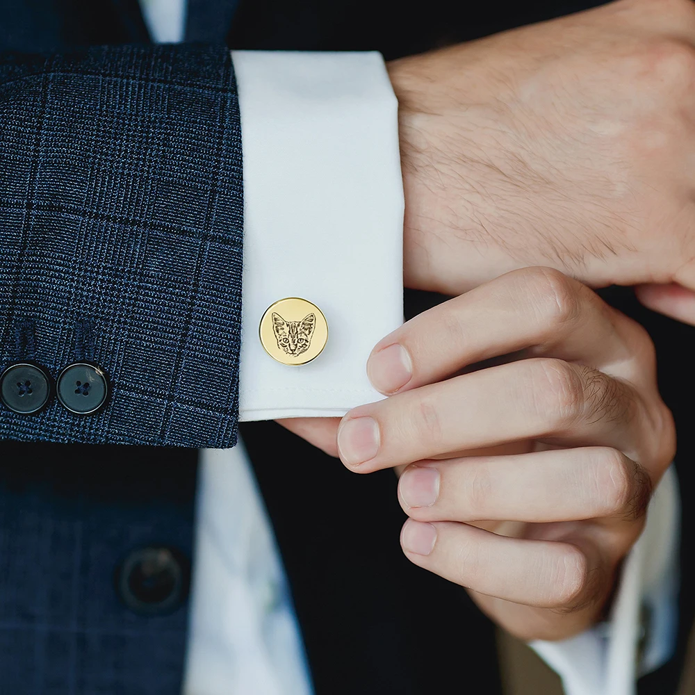 Stainless Steel Logo Engrave Custom Gold Plated Cufflinks Wedding Gift ...