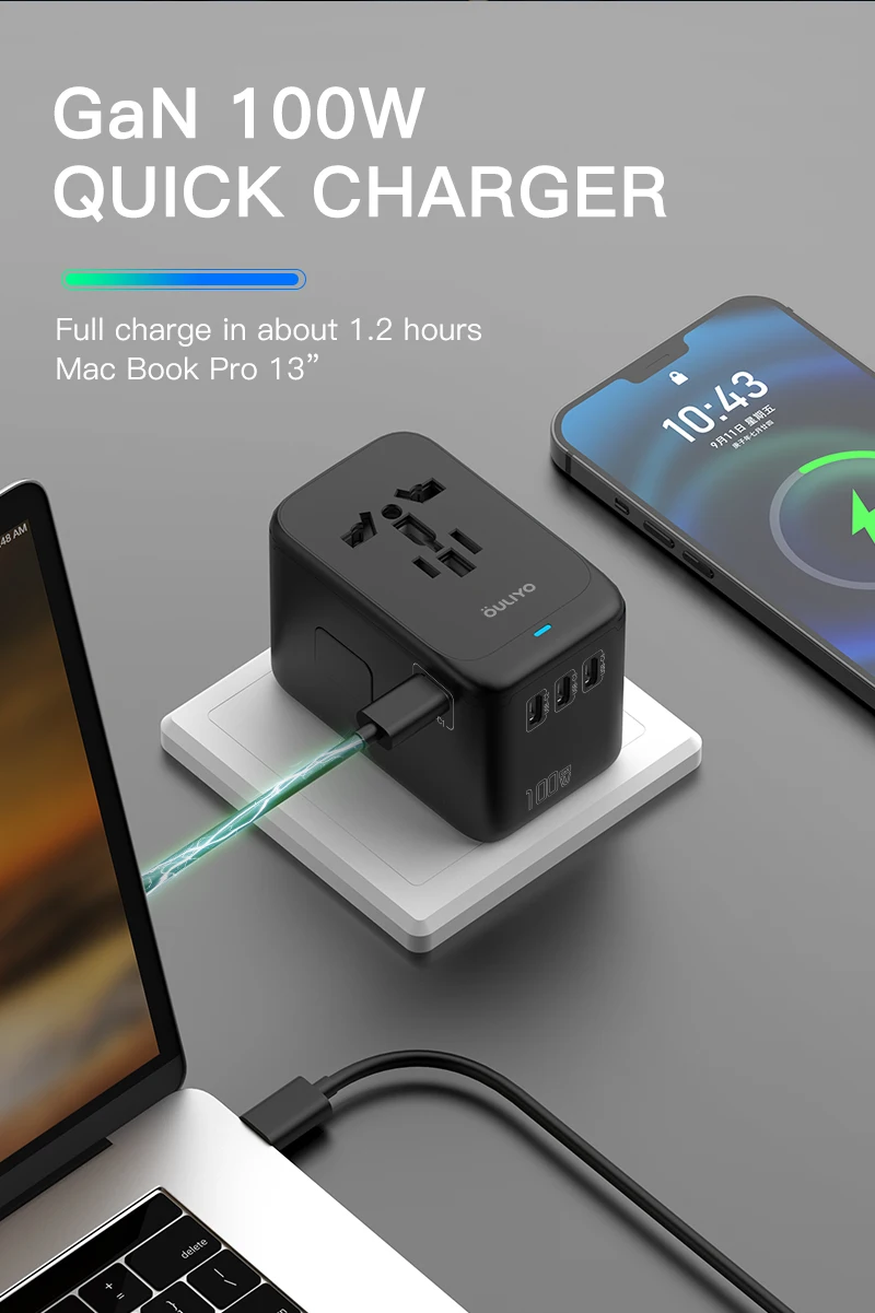 100w Super Fast Charging World International Universal Travel Adapter ...
