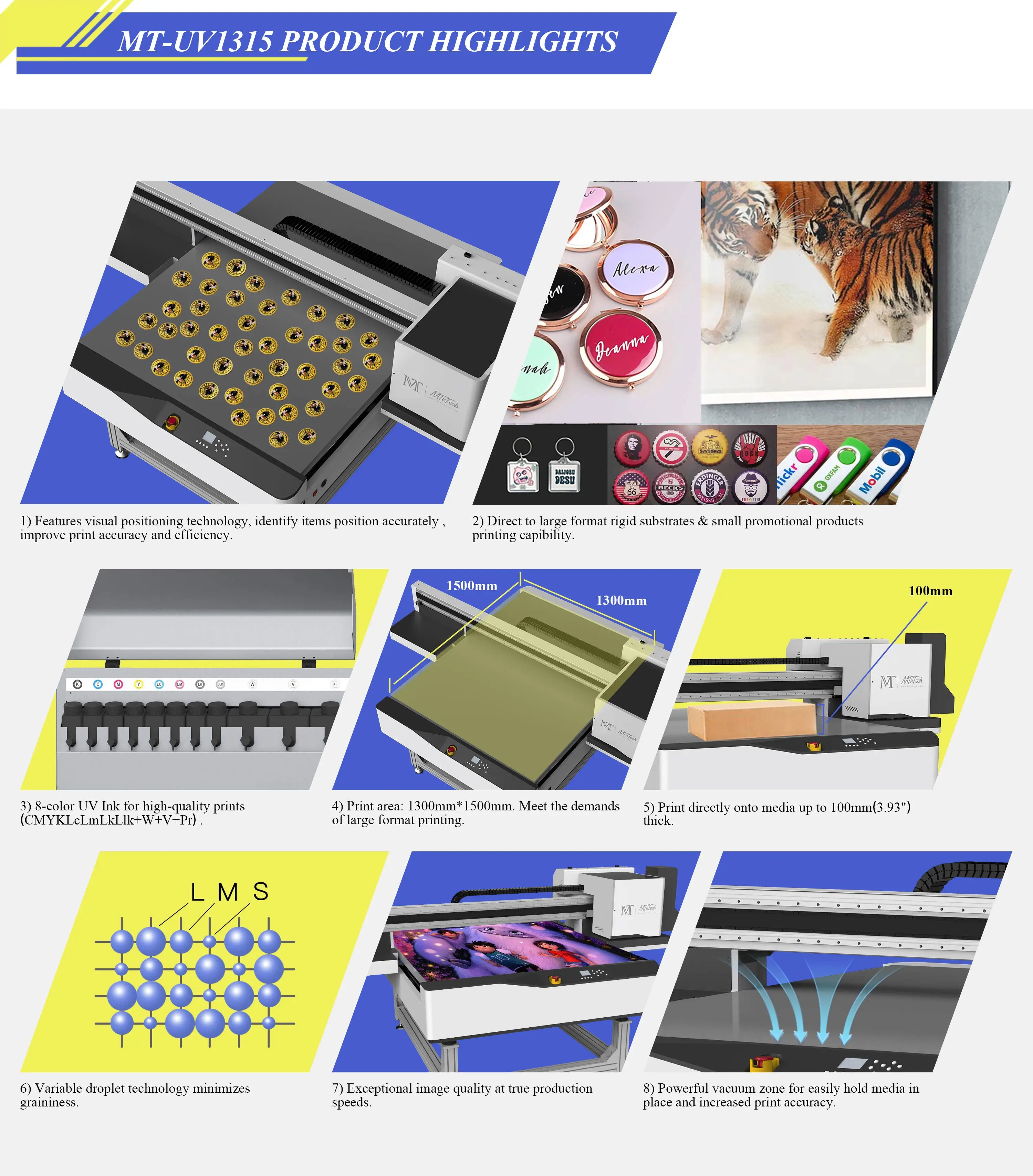MTuTech Mid-size Visual Positioning Flatbed UV Printer 1315 for Rigid ...
