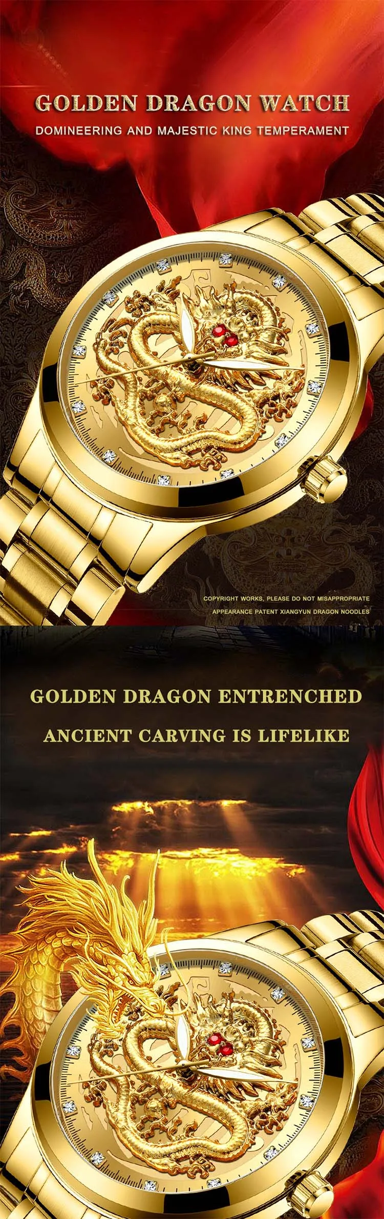 New Design Creative Gold Dragon Waterproof Fashion Business Reloj ...