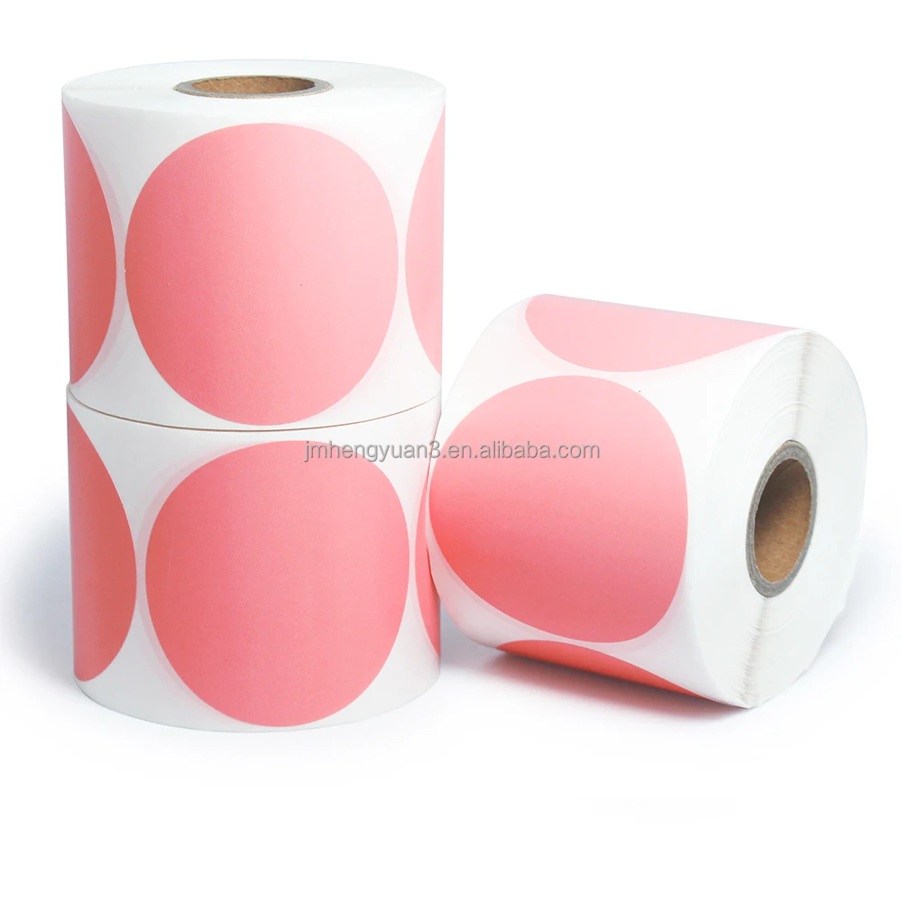 Colorful Printed Pink Color Circle Label Roll Thermal Transfer Round ...