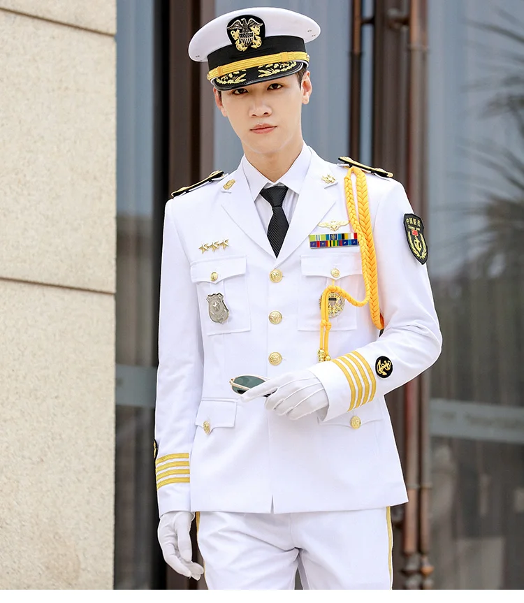 Merchant's Commander Officer White Polyester Uniform Set for Adults ...