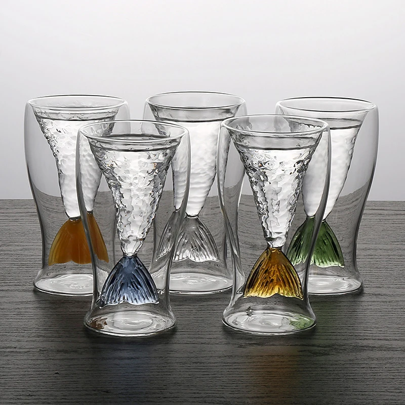 Mermaid Cocktail Glasses Transparent Fish Tail Cocktail Cup Ice Cream ...