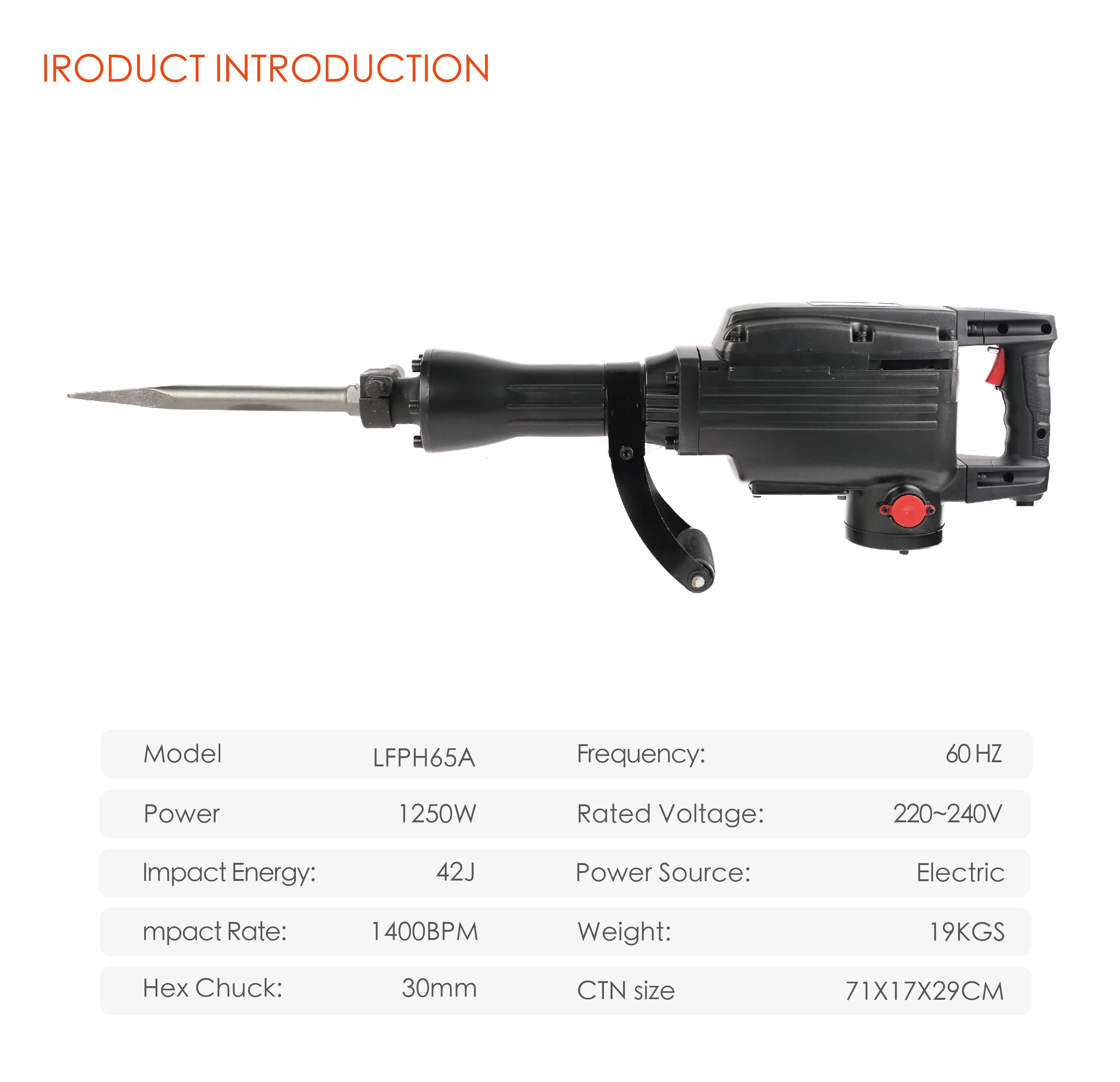 1250w 65a Electric Demolition Hammer 220v Electric Jack Hammer Breaker ...